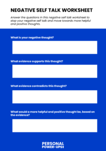 Negative Self-Talk Worksheet | Challenge Negative Thoughts